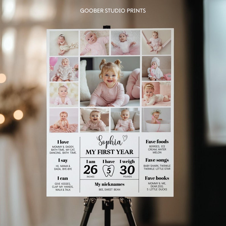 EDITABLE First Birthday Milestone Poster, Minimalist 1st Birthday ...