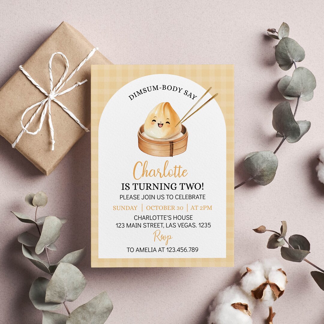 EDITABLE Dumpling Birthday Invitation , Gender Neutral Second Birthday ...