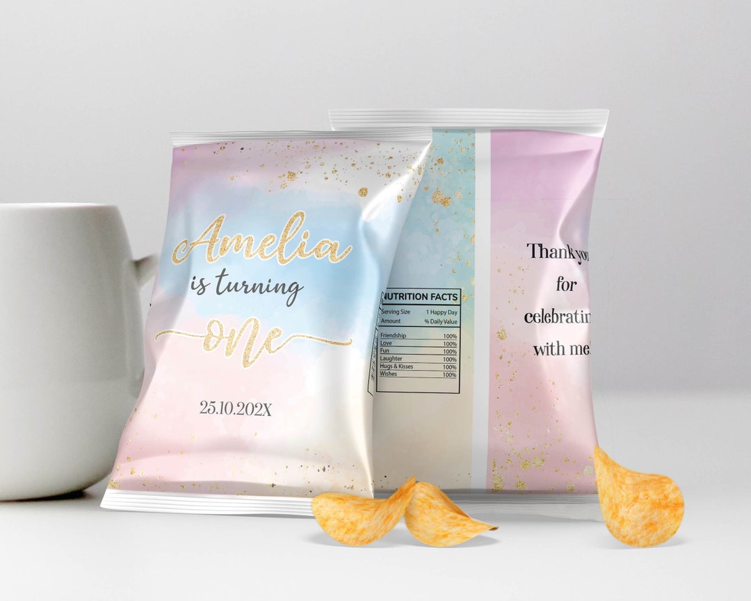 EDITABLE Pastel Rainbow Birthday Chip Bags, Rainbow First Birthday ...