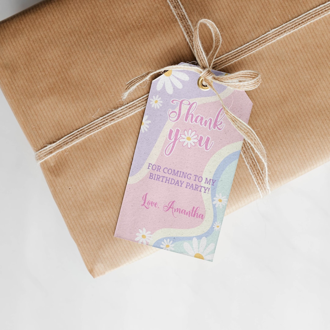 EDITABLE Pastel Daisy Birthday Thank You Tag, Daisy Birthday Party ...
