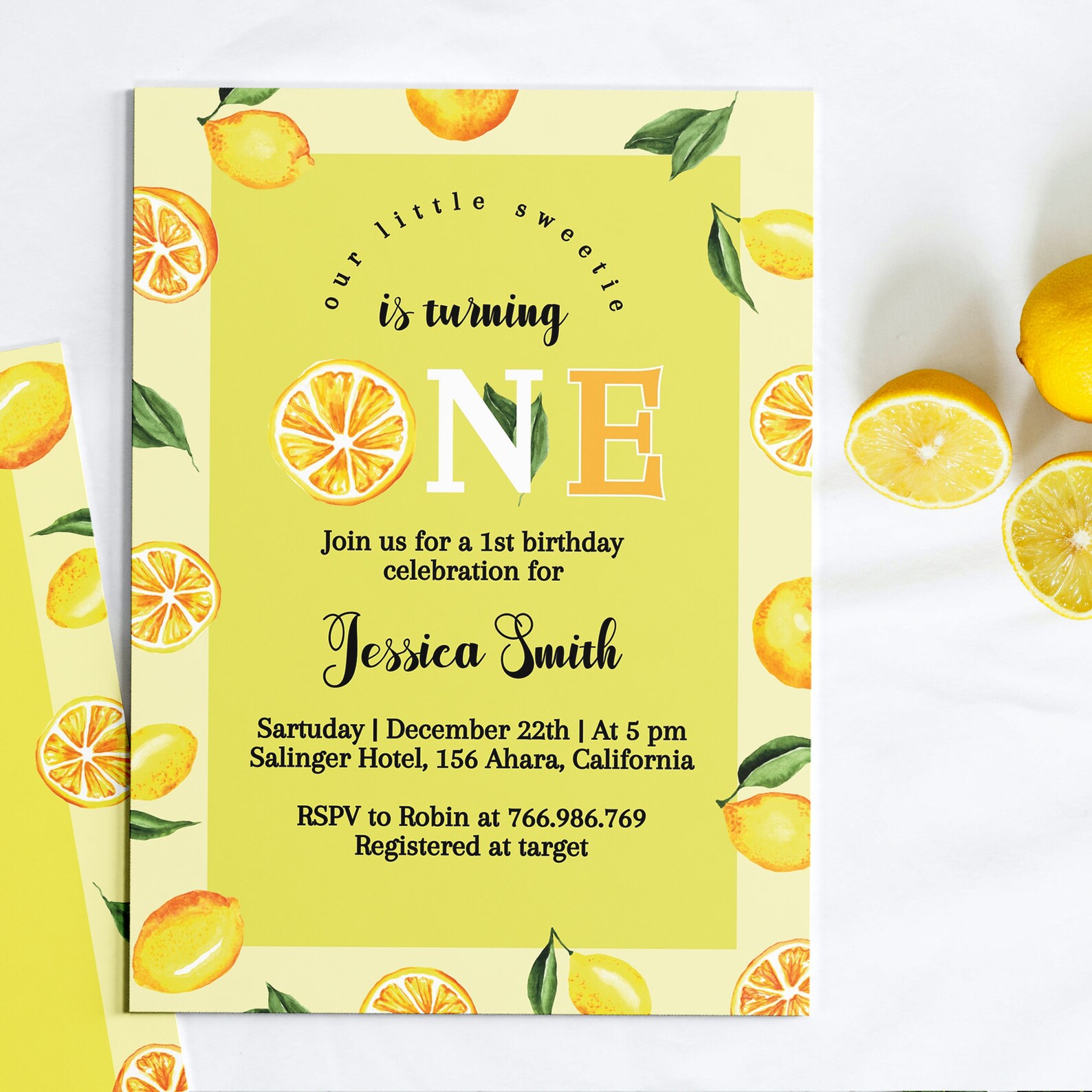 EDITABLE Lemon Birthday Invitation Lemon First Birthday Card - Etsy