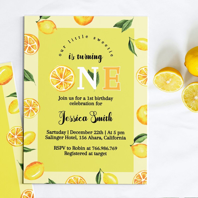 EDITABLE Lemon Birthday Invitation Lemon First Birthday Card - Etsy