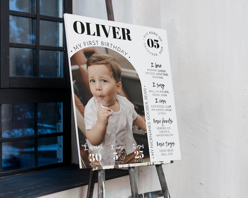 EDITABLE First Birthday Milestone Sign Modern 1st Birthday - Etsy