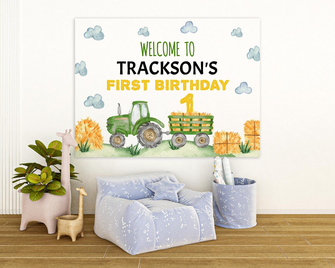 EDITABLE Tractor Birthday Party Backdrop Green Tractor - Etsy