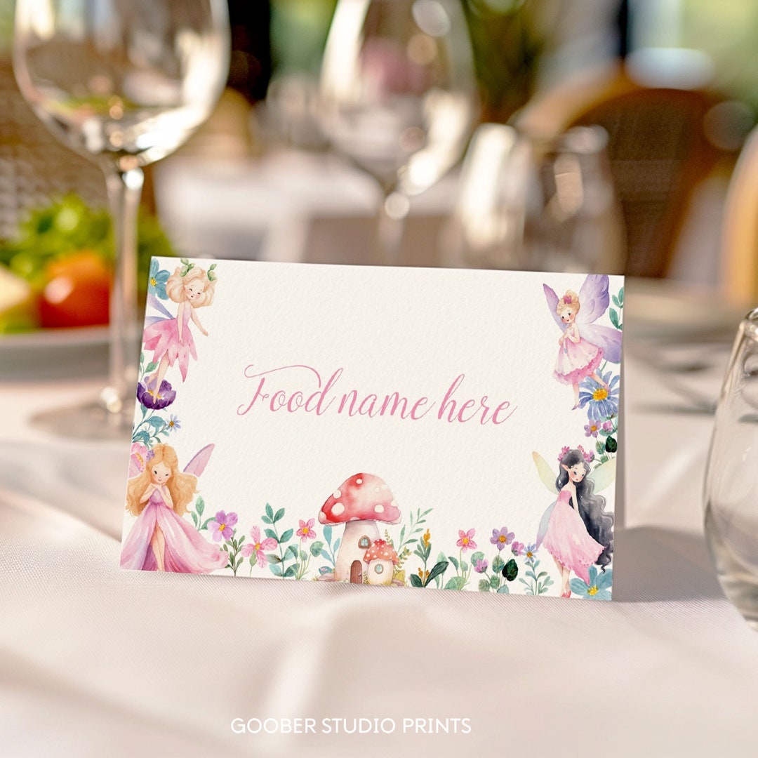 EDITABLE Fairy Birthday Food Tent Card, Fairy Party Food Name Card ...