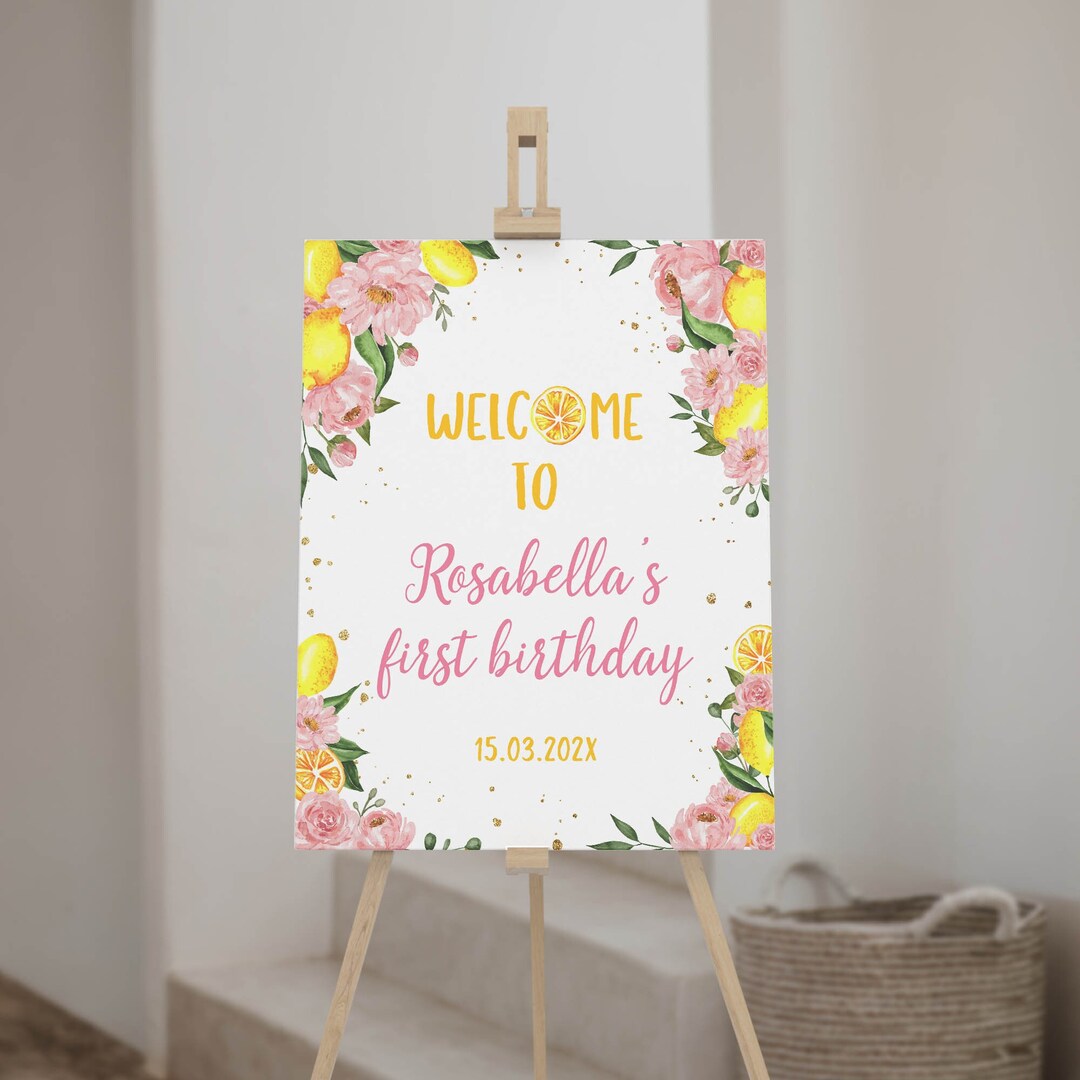 EDITABLE Lemonade Welcome Sign, Lemonade Birthday Party Sign, Floral ...