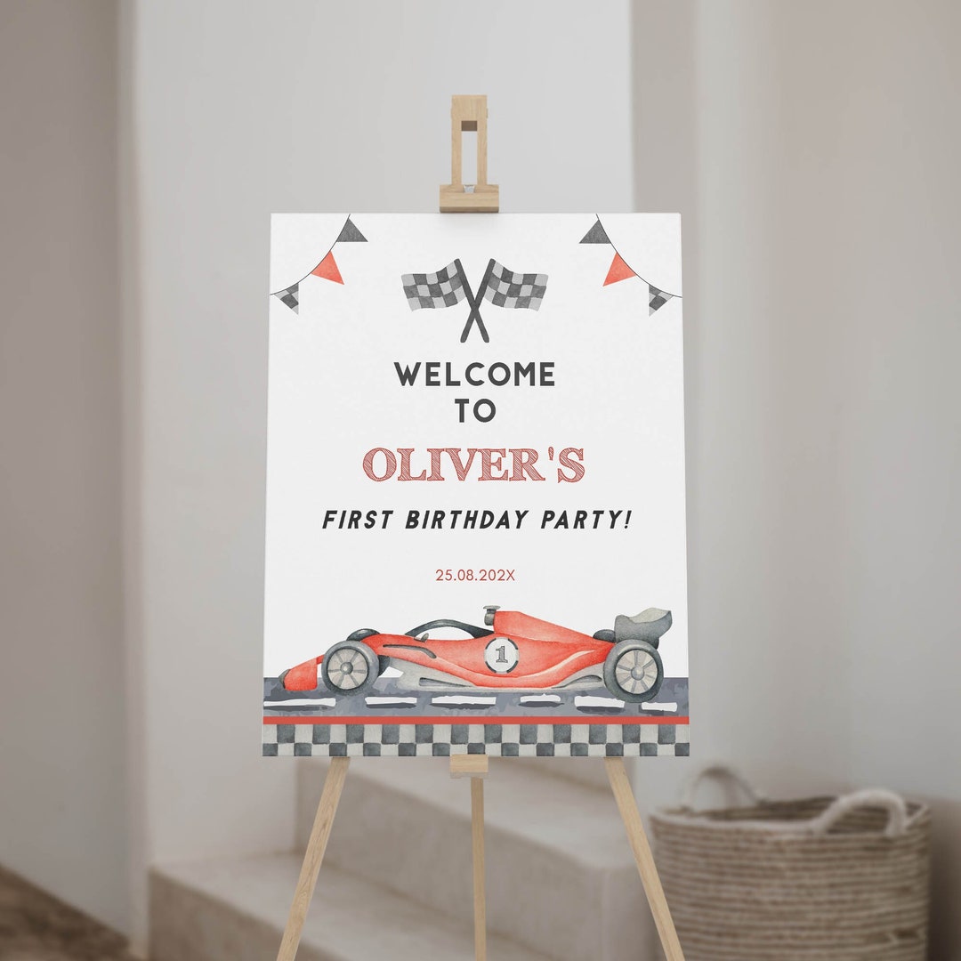 EDITABLE Race Car Birthday Party Welcome Sign, Race Car Birthday Sign ...