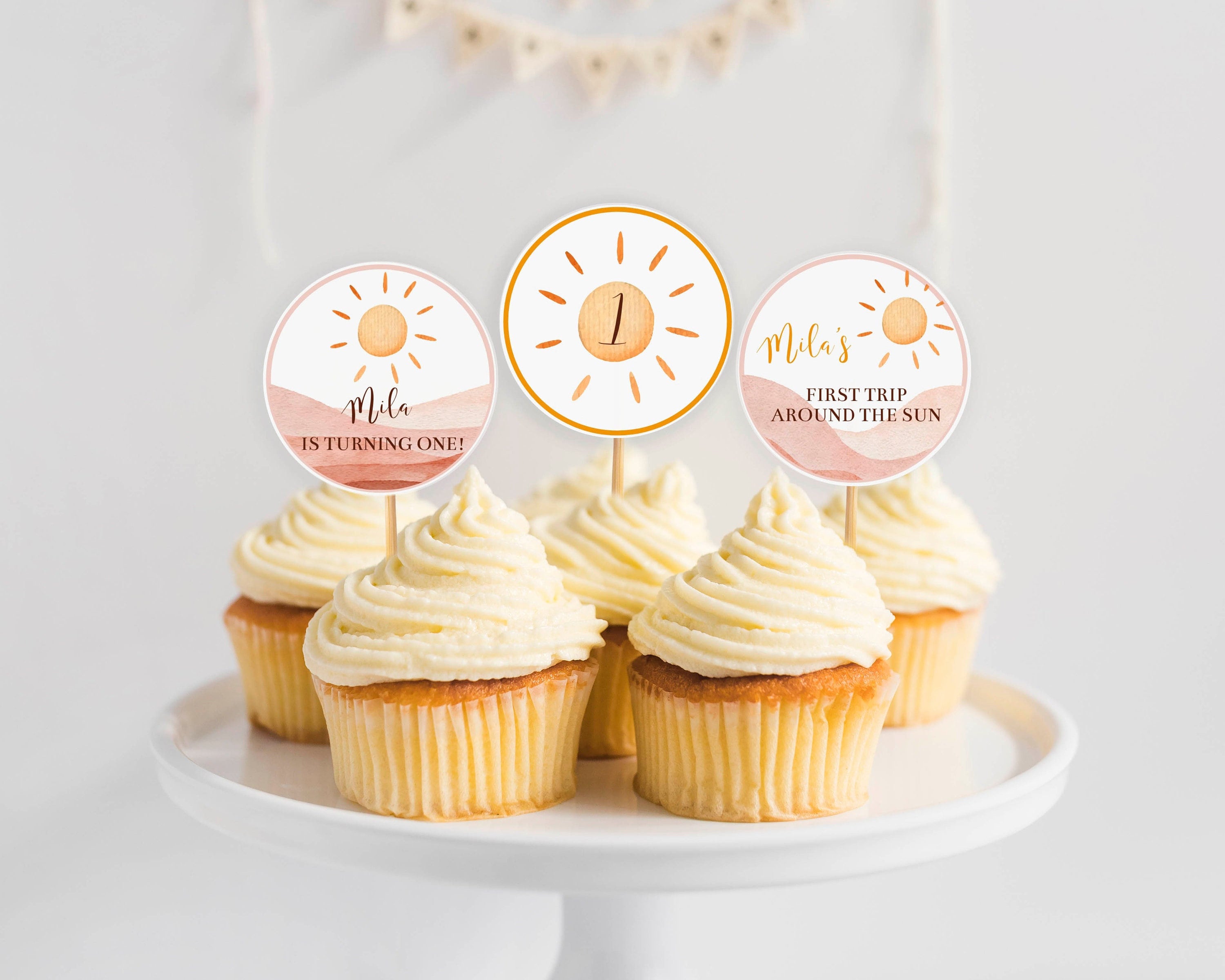 Editable Sunshine Cupcake Topper, First Trip Around the Sun Cake Topper ...
