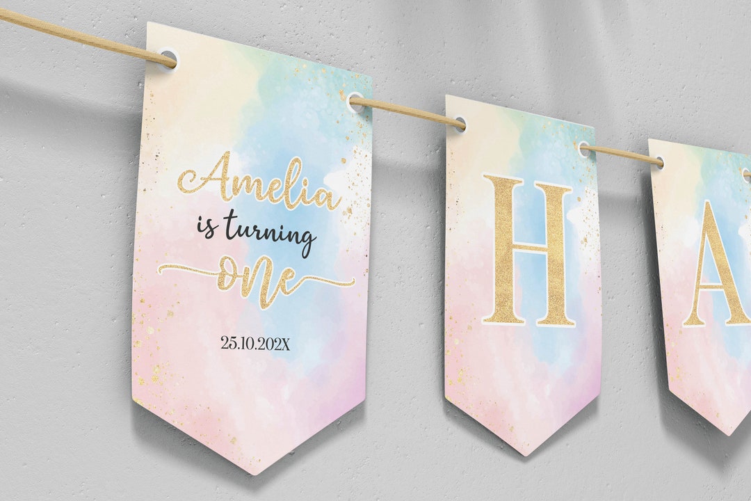 Editable Pastel Rainbow Birthday Banner Watercolor Rainbow - Etsy