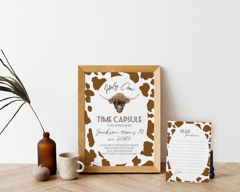 EDITABLE Highland Cow Time Capsule Template, Cow 1st Birthday Time ...