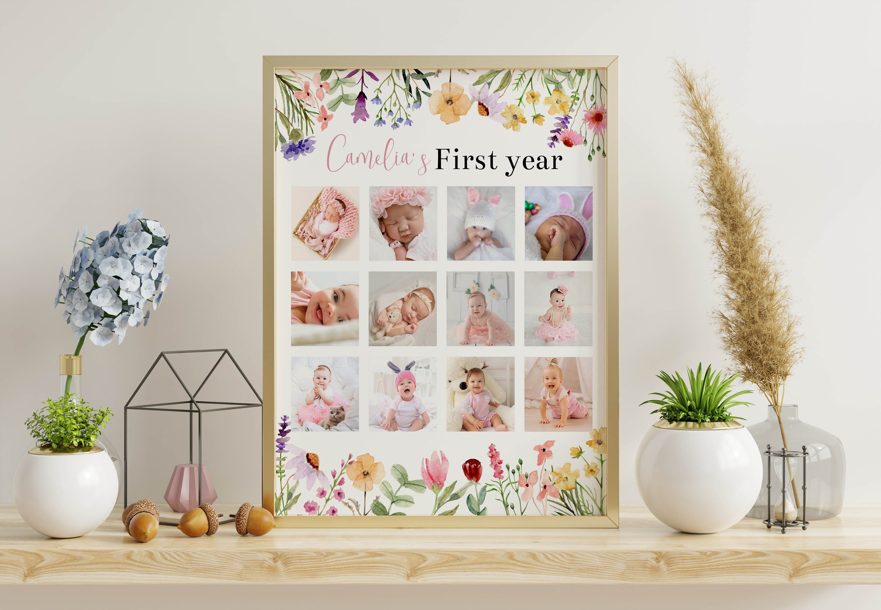 Editable First Year Photo Collage Baby First Year Poster 12 - Etsy