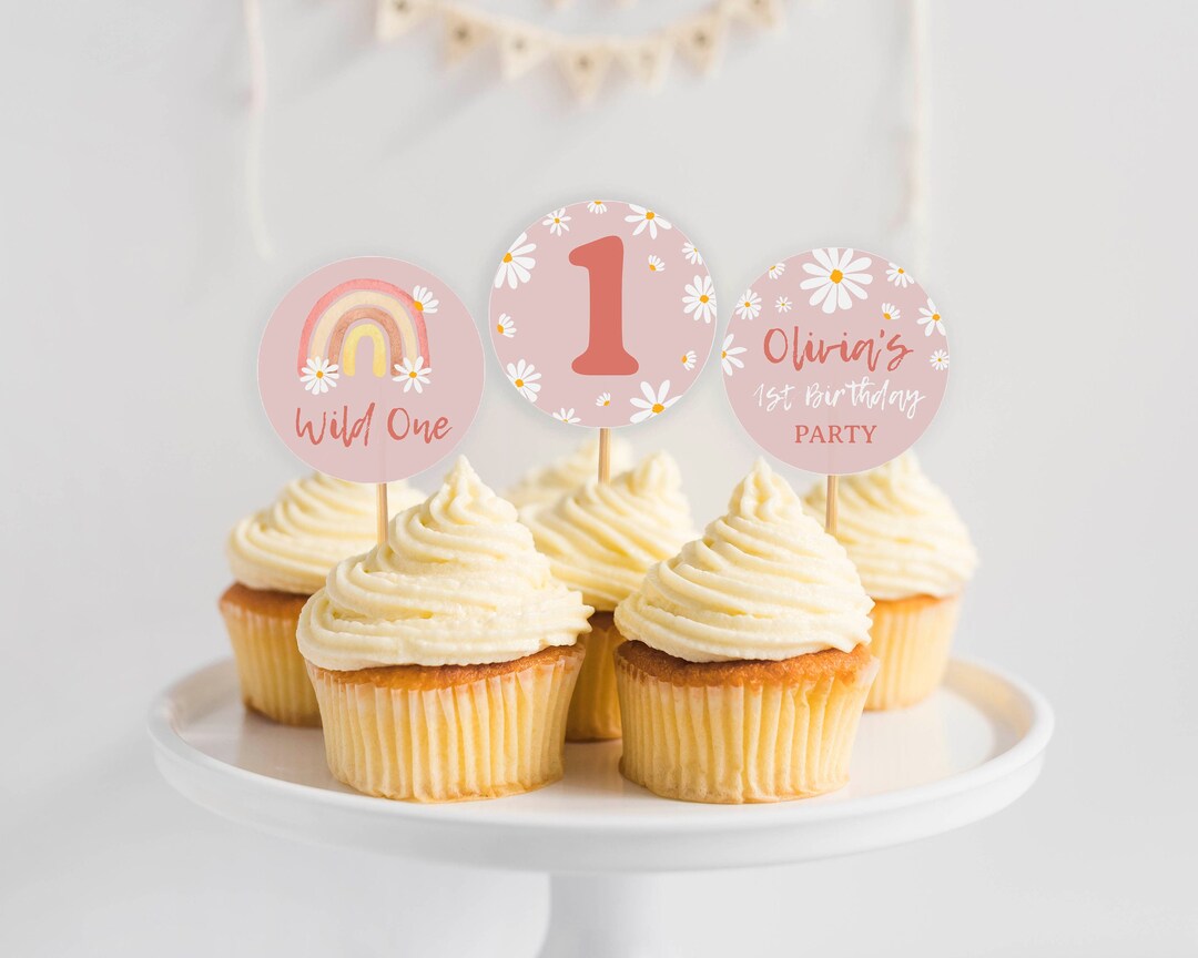Editable Daisy Cupcake Topper, Daisy Birthday Party Decoration, Boho ...