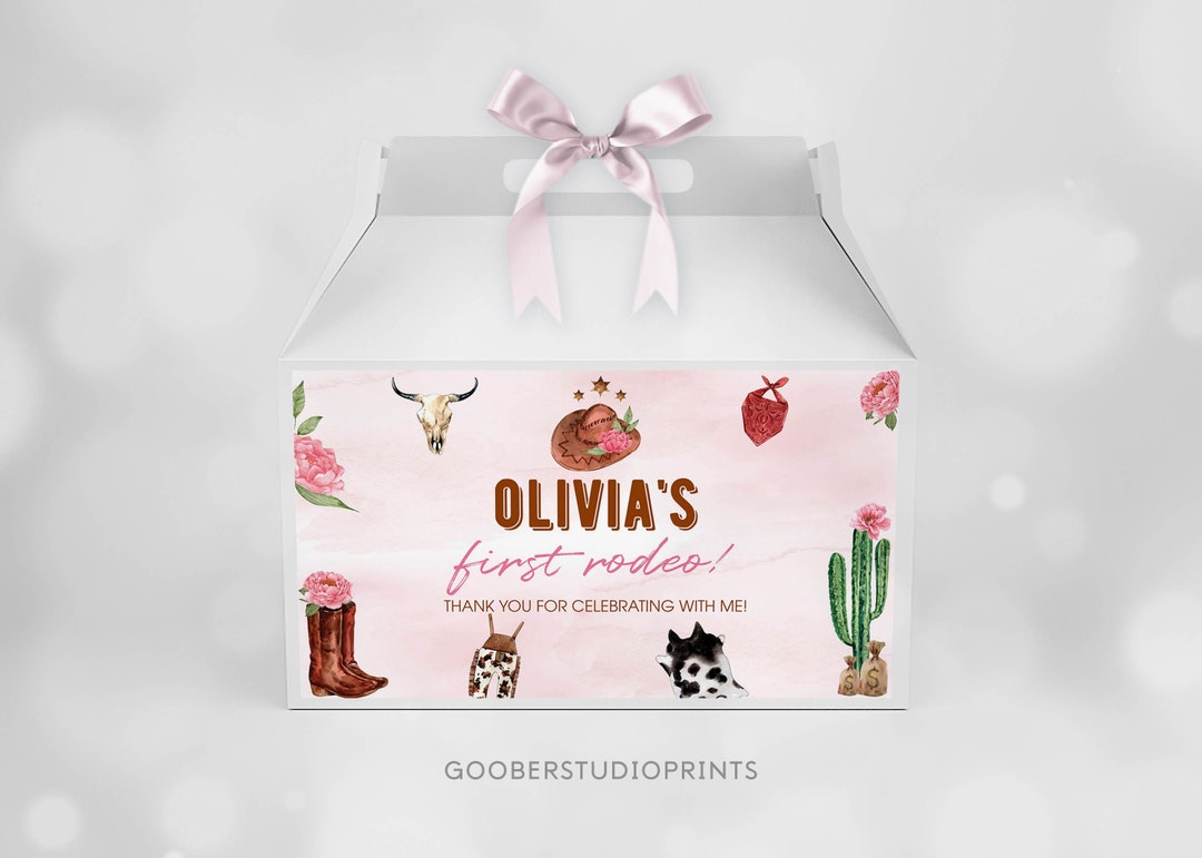 EDITABLE Cowgirl Birthday Party Gable Gift Box Label, My First Rodeo ...