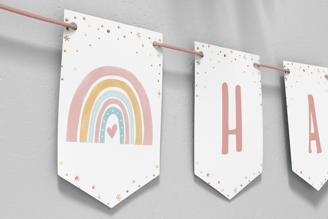 Editable Boho Rainbow Birthday Banner Custom Boho Happy - Etsy