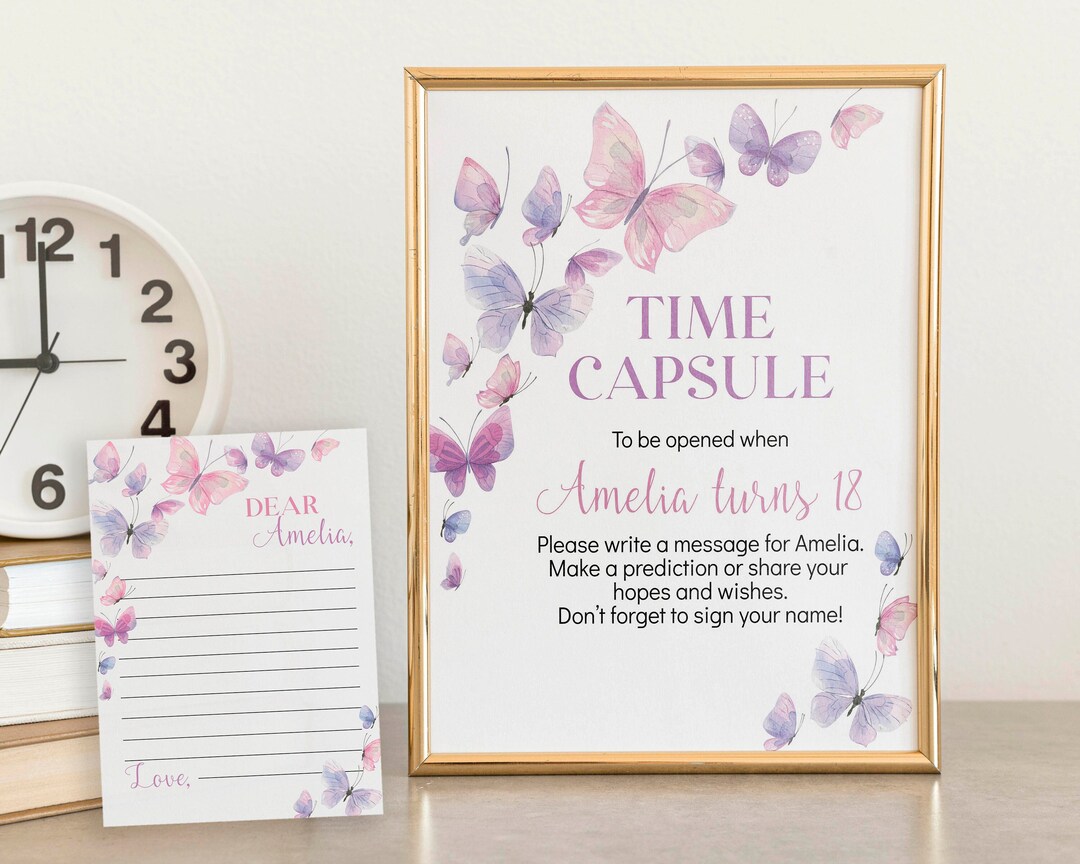 EDITABLE Butterfly Time Capsule Template, Butterfly First Birthday ...