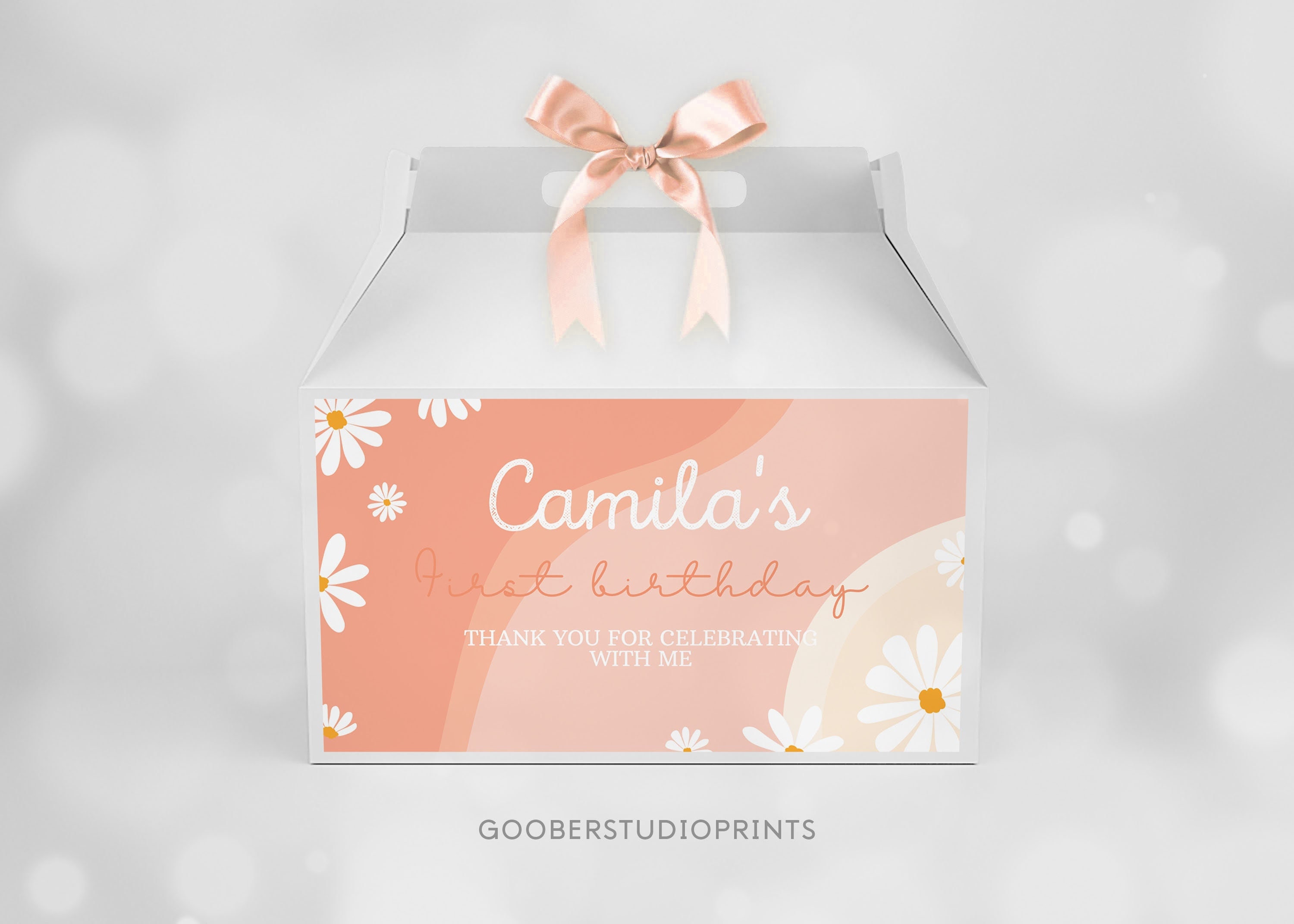 EDITABLE Daisy Birthday Party Gable Gift Box Label, Boho Daisy Favor ...