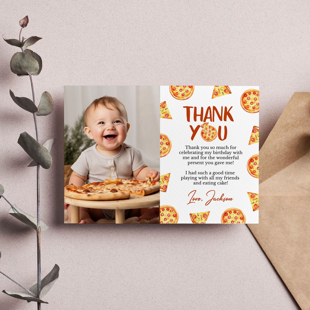EDITABLE Pizza Birthday Thank You Card, Pizza Party Picture Thank You ...