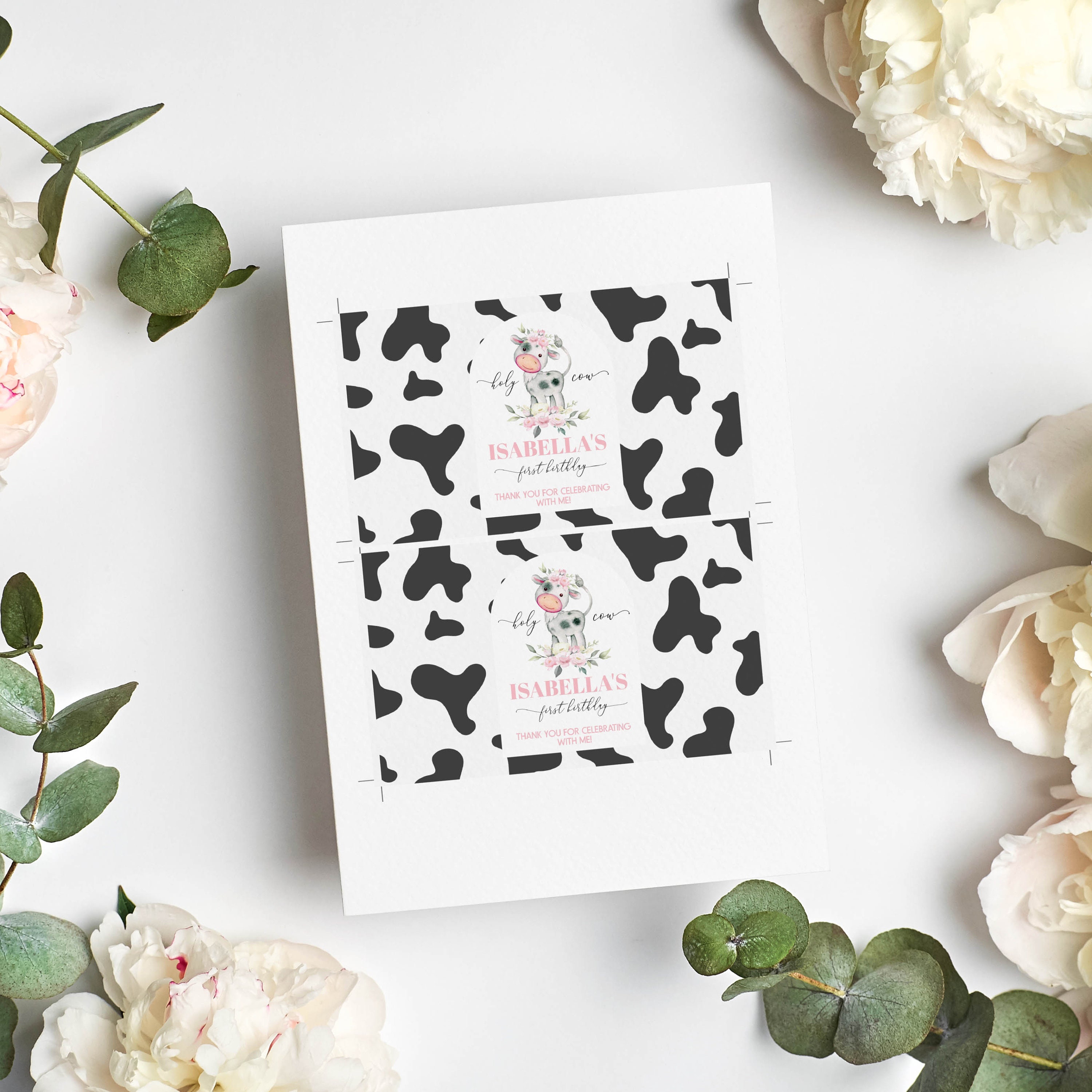 EDITABLE Holy Cow I'm One Gable Gift Box Label Cow - Etsy