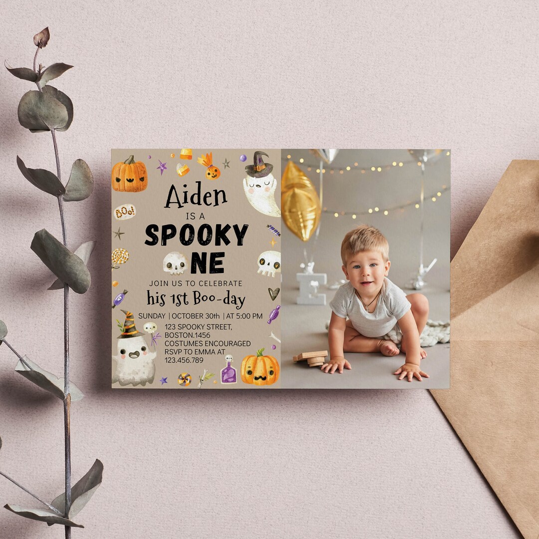 Editable Spooky One Birthday Invitation, Halloween First Birthday ...