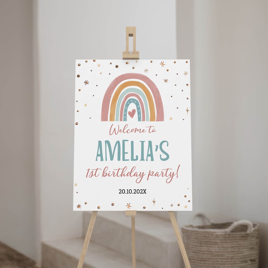 EDITABLE Boho Rainbow Welcome Sign, Rainbow Birthday Sign, Modern ...