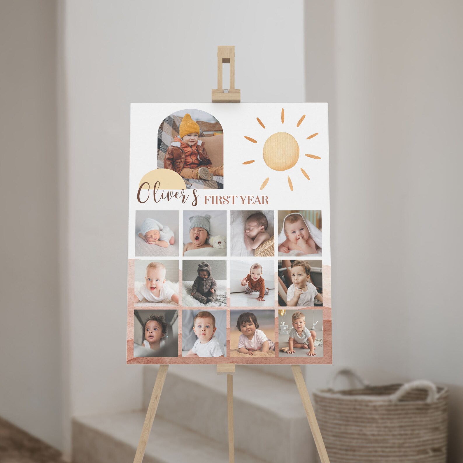 Editable Sun First Year Photo Collage, First Trip Around the Sun ...