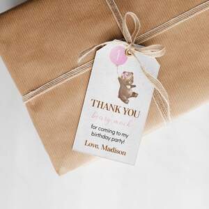 EDITABLE Teddy Bear Birthday Favor Tags, Beary First Birthday Thank You ...