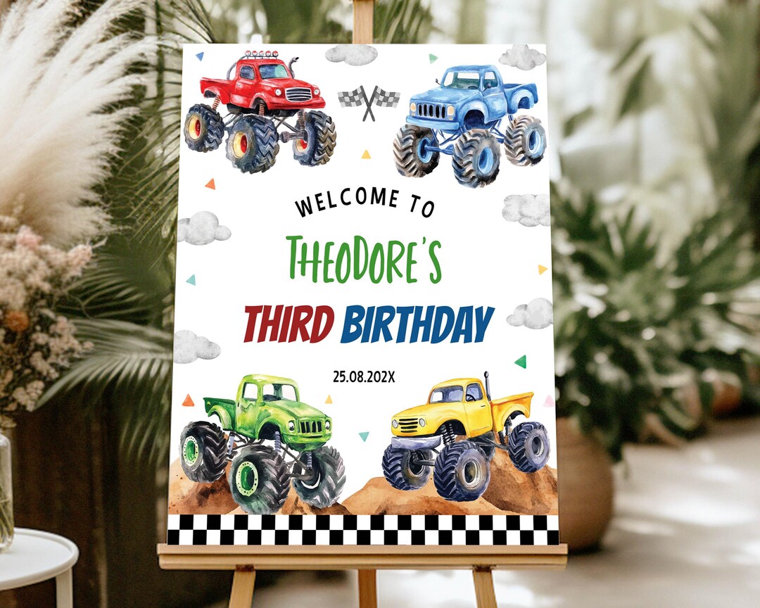 EDITABLE Monster Truck Birthday Welcome Sign, Monster Trucks Birthday ...