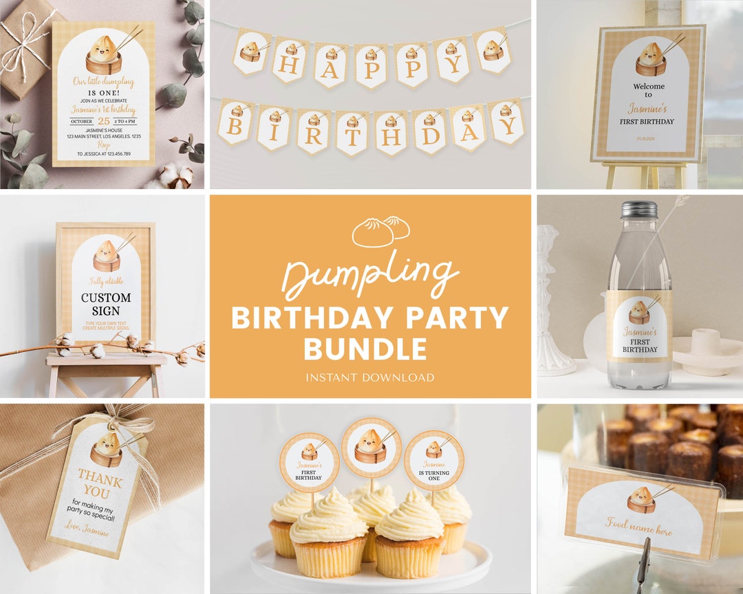 Editable Dumpling Birthday Invitation Bundle, Dumpling Party 1st ...