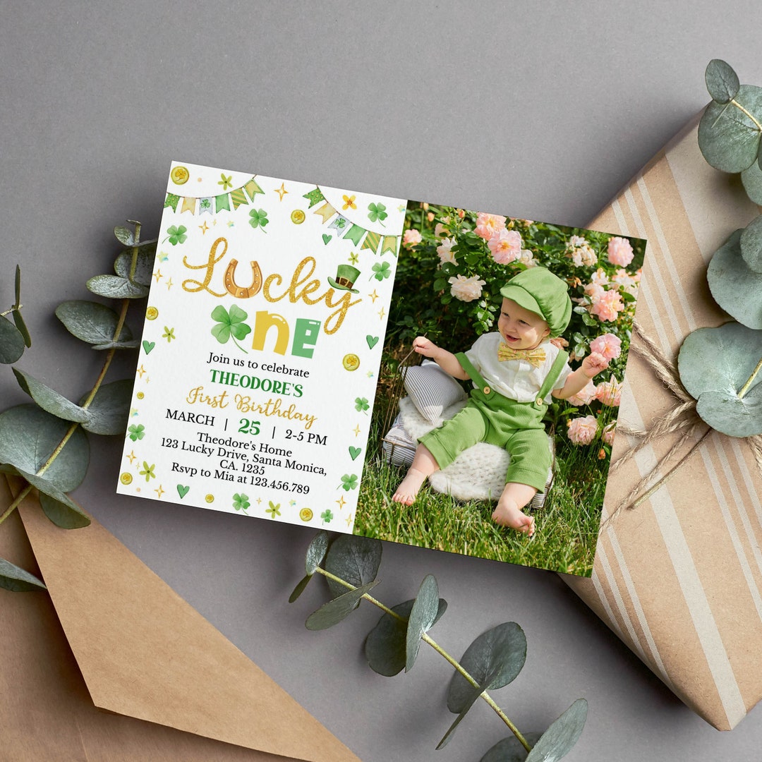 EDITABLE Lucky One Birthday Invite, Boy 1st Birthday Photo Invite ...