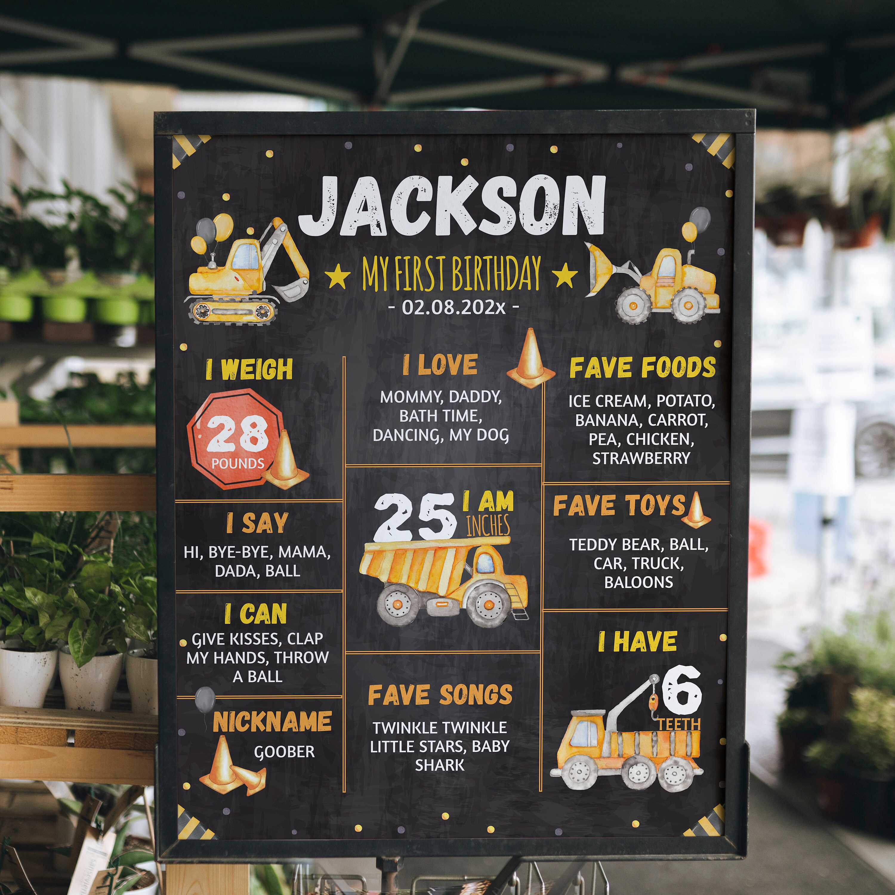 EDITABLE Construction Birthday Milestone Sign Boy 1st | Etsy