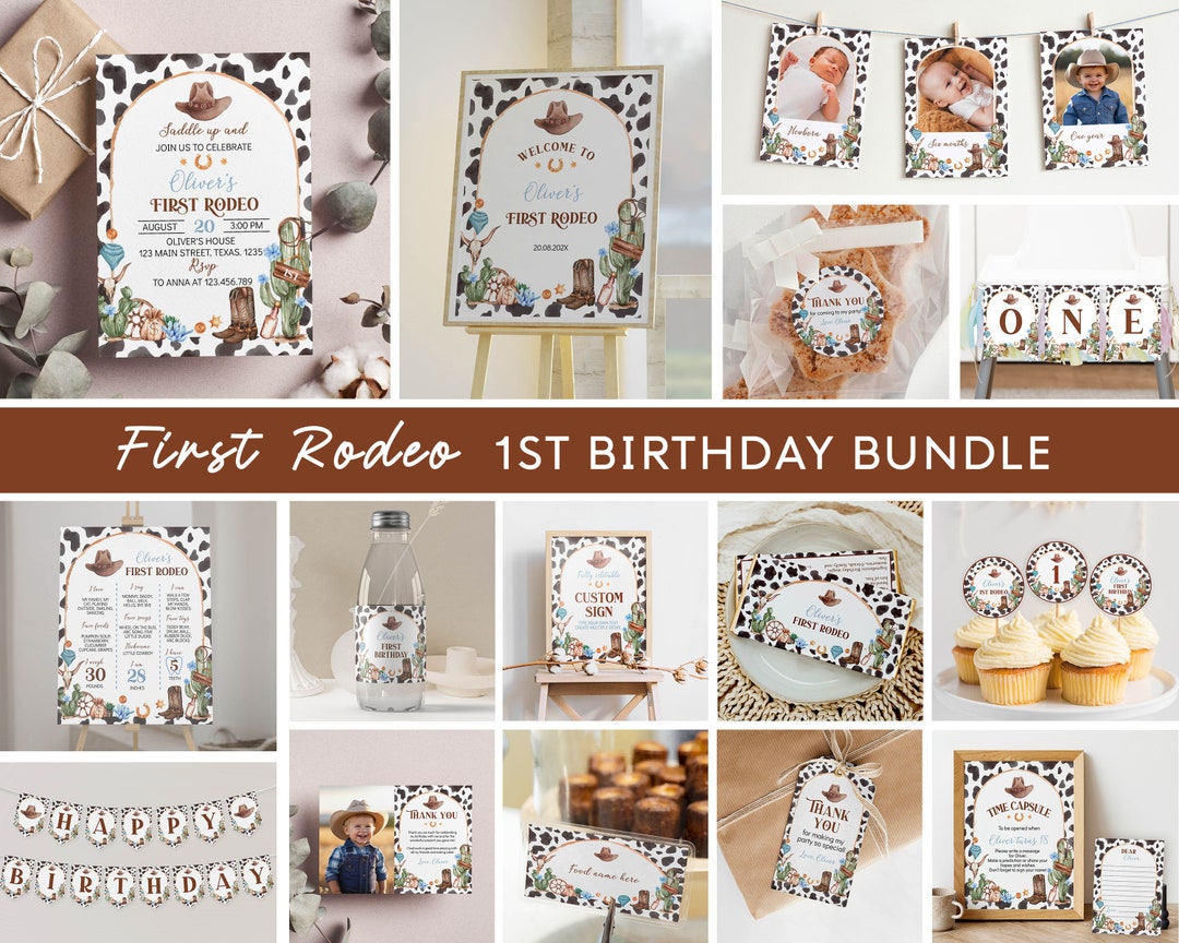 Editable My First Rodeo Birthday Invitation Bundle, Cowboy 1st Birthday ...