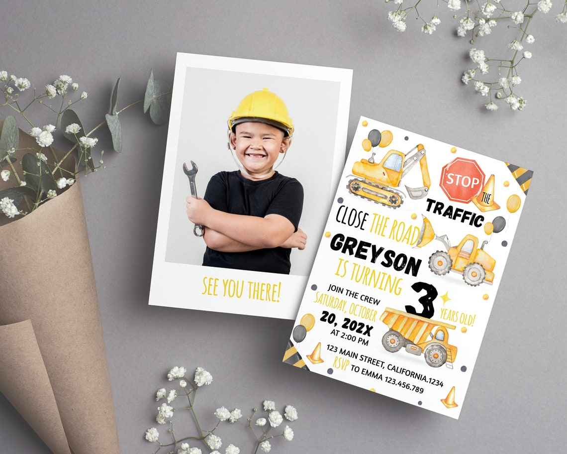 EDITABLE Construction Birthday Party Invitation Construction | Etsy