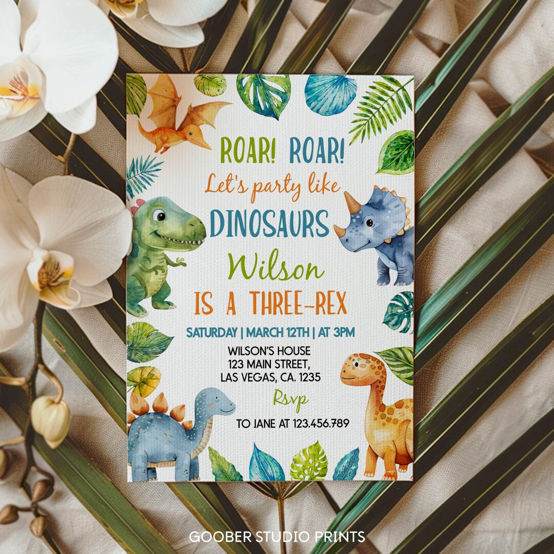 EDITABLE Dinosaur Birthday Invitation, Three Rex Invitation, Dinosaur ...