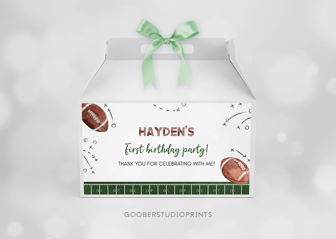 EDITABLE Football Gable Gift Box Label, Sports Birthday Party Favor Box ...