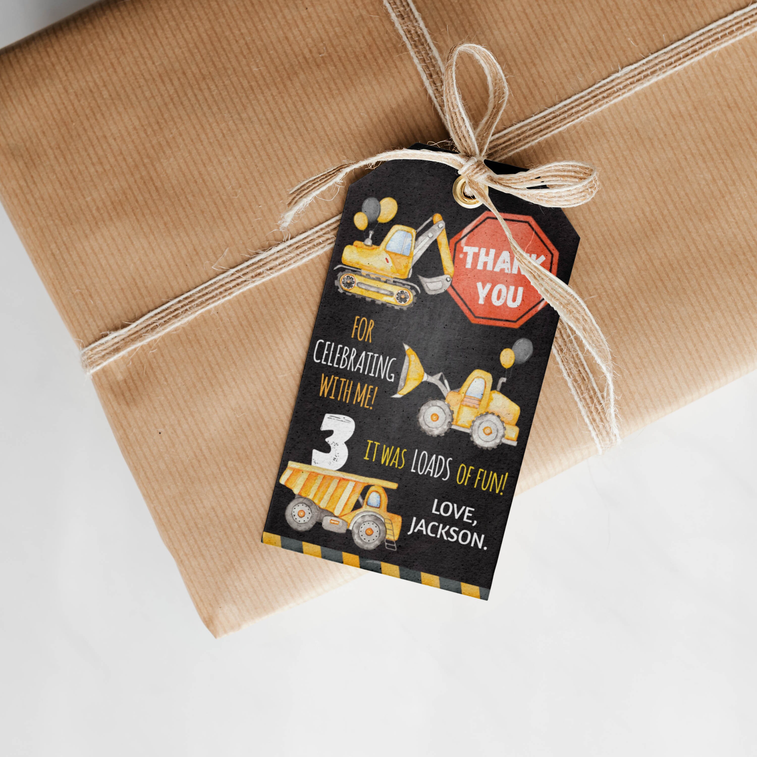 EDITABLE Construction Birthday Favor Tag Construction Thank - Etsy