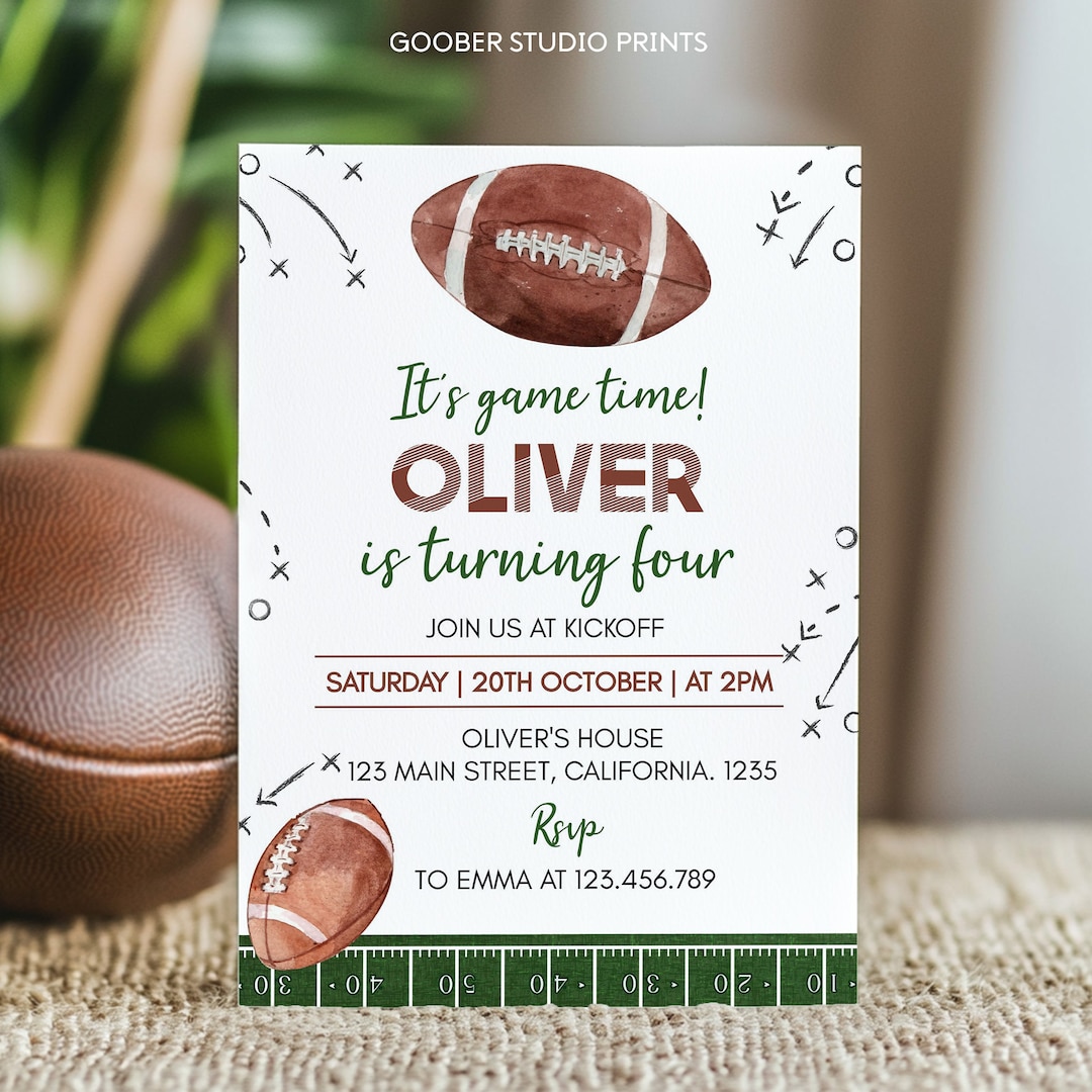 EDITABLE Football Birthday Invitation, Football Invitation, Boy 4th ...