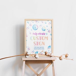 EDITABLE Bubble Birthday Party Sign, Bubble Custom Sign, Bubble Party ...