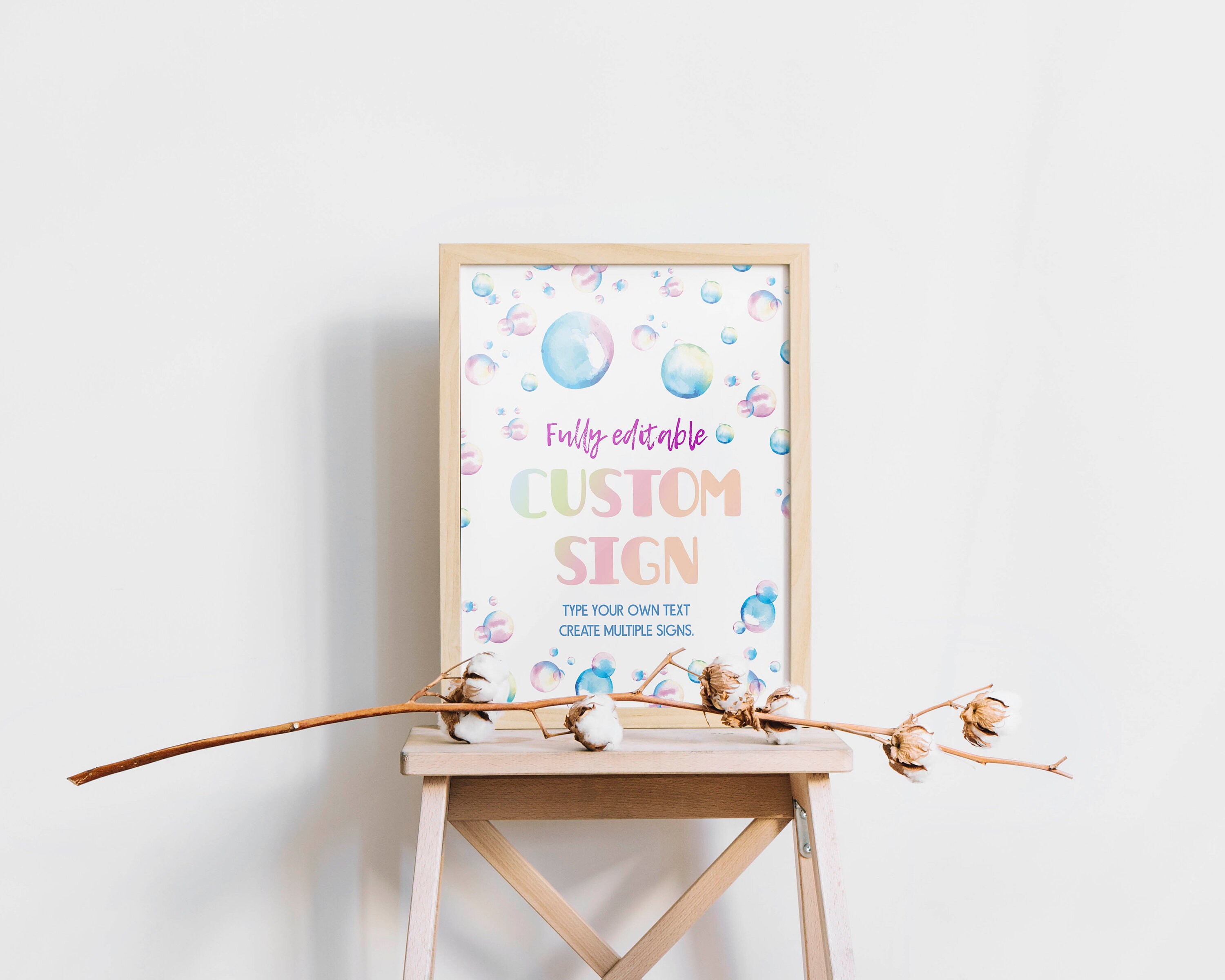 EDITABLE Bubble Birthday Party Sign Bubble Custom Sign | Etsy