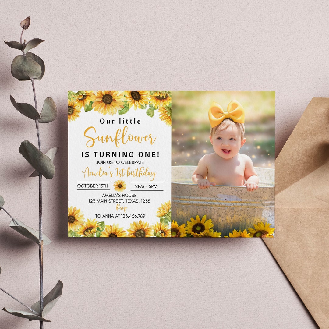 Editable Sunflower Birthday Invitation Girl Sunflower 1st - Etsy