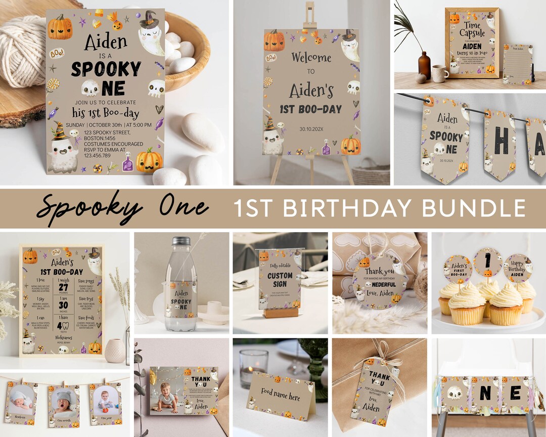 Editable Spooky One Birthday Invitation Bundle, Halloween 1st Birthday ...