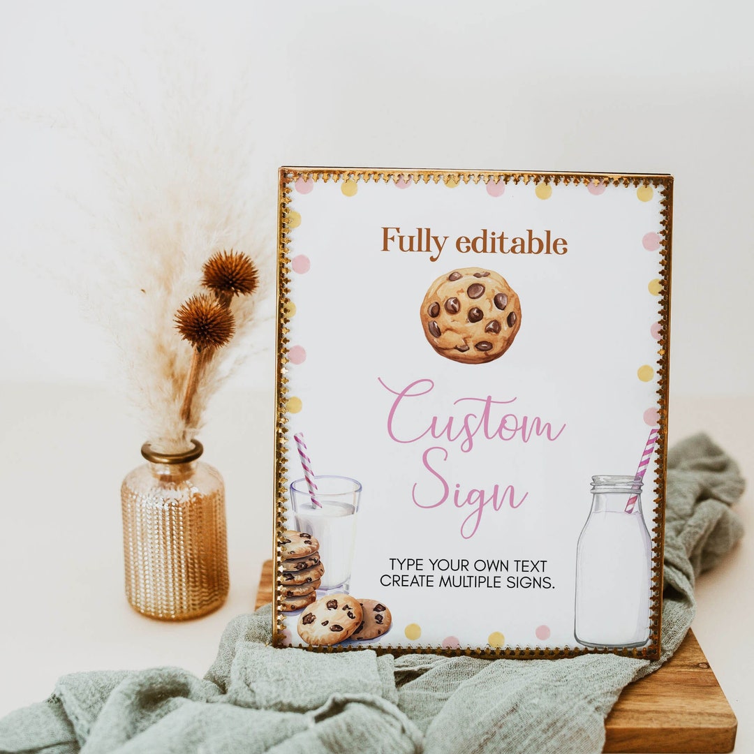 EDITABLE Milk and Cookies Birthday Party Sign, Girl 1st Birthday Custom ...