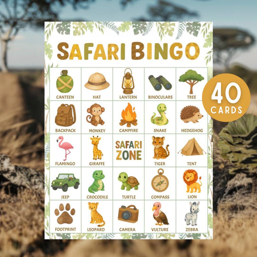 Safari Bingo Game Printable, Jungle Birthday Party Game, Fun Safari ...