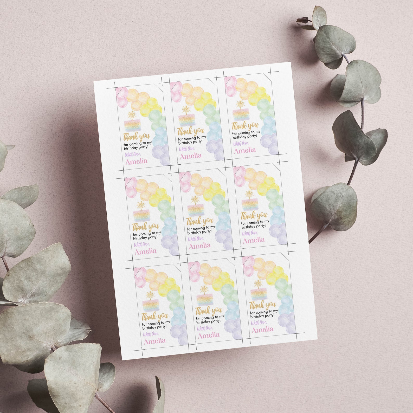 EDITABLE Pastel Rainbow Favor Tags, Pastel Thank You Tag, Pastel ...