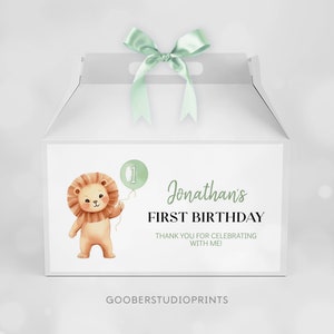 EDITABLE Lion 1st Birthday Gable Box Label, Lion First Birthday Gift ...