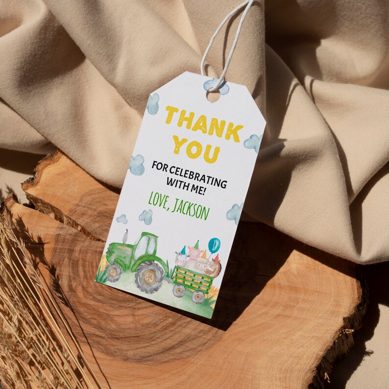 Editable Tractor Favor Tags Green Tractor Birthday Thank You Etsy