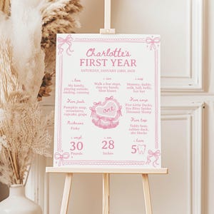 Pink Bow 1st Birthday Milestone Board, Pink Coquette Valentine First ...