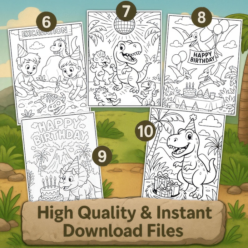 Dinosaur Birthday Coloring Pages – 10 Printable Dino Activity Sheets ...