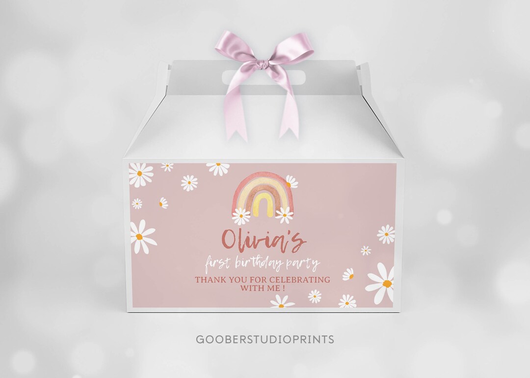 EDITABLE Daisy Birthday Party Favor Box Label, Boho Rainbow Birthday ...