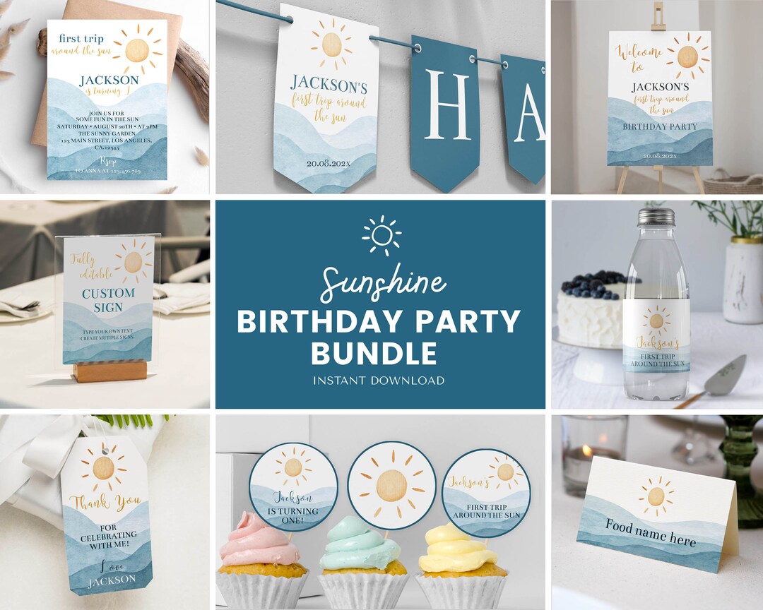 Editable First Trip Around the Sun Birthday Bundle, Sunshine 1st ...