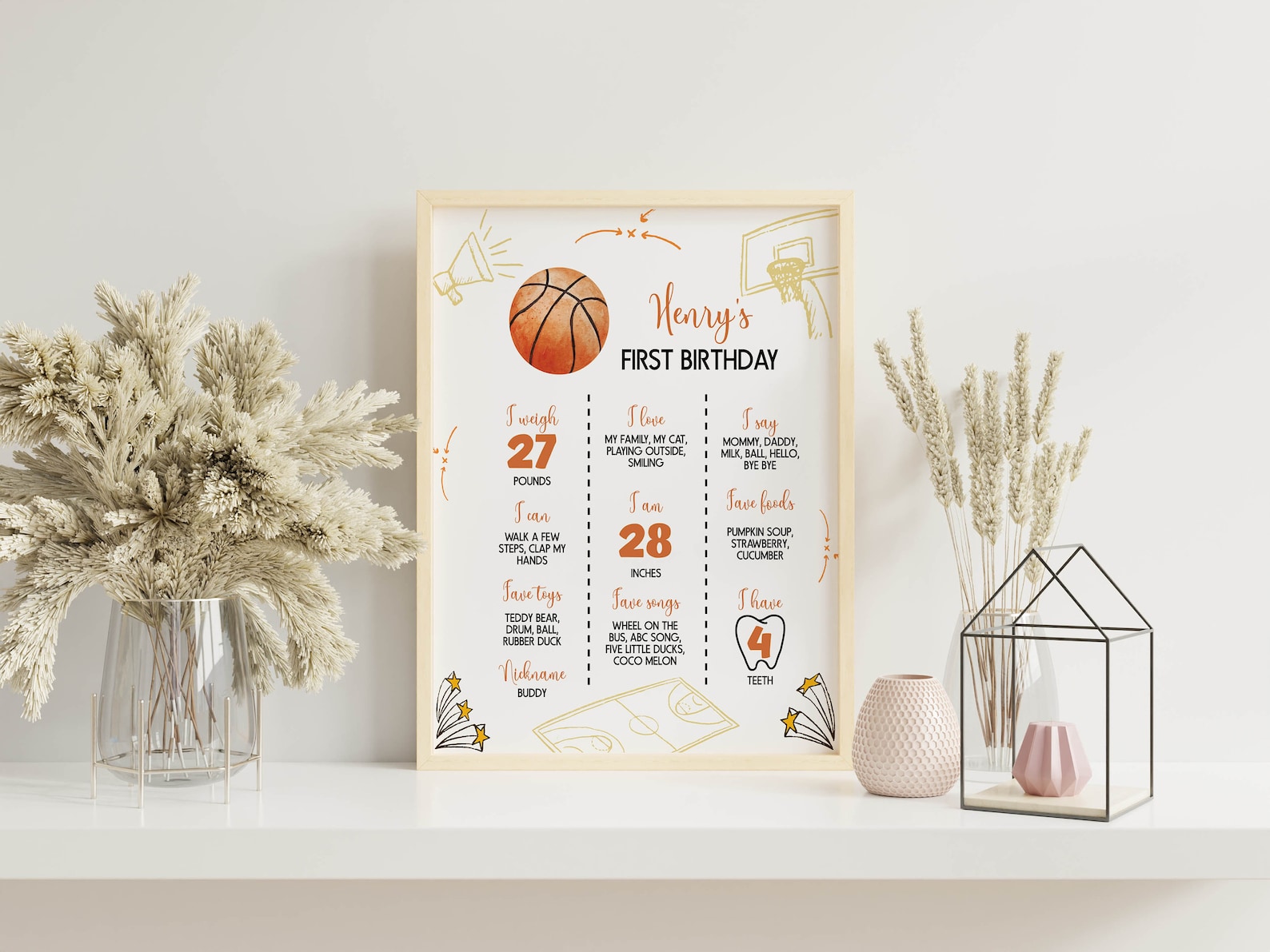 EDITABLE Basketball Milestone Board, Basketball 1st Birthday Milestone ...